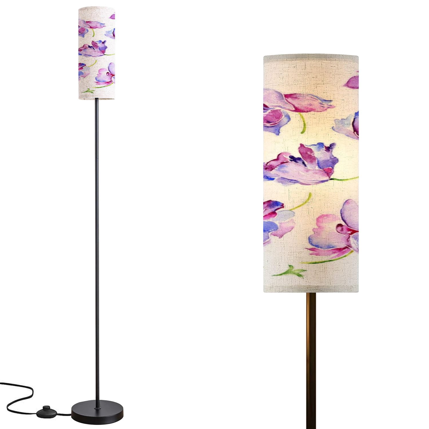Modern Standing Lamps Watercolor spring flowers Dimmable Floor Lamp ...