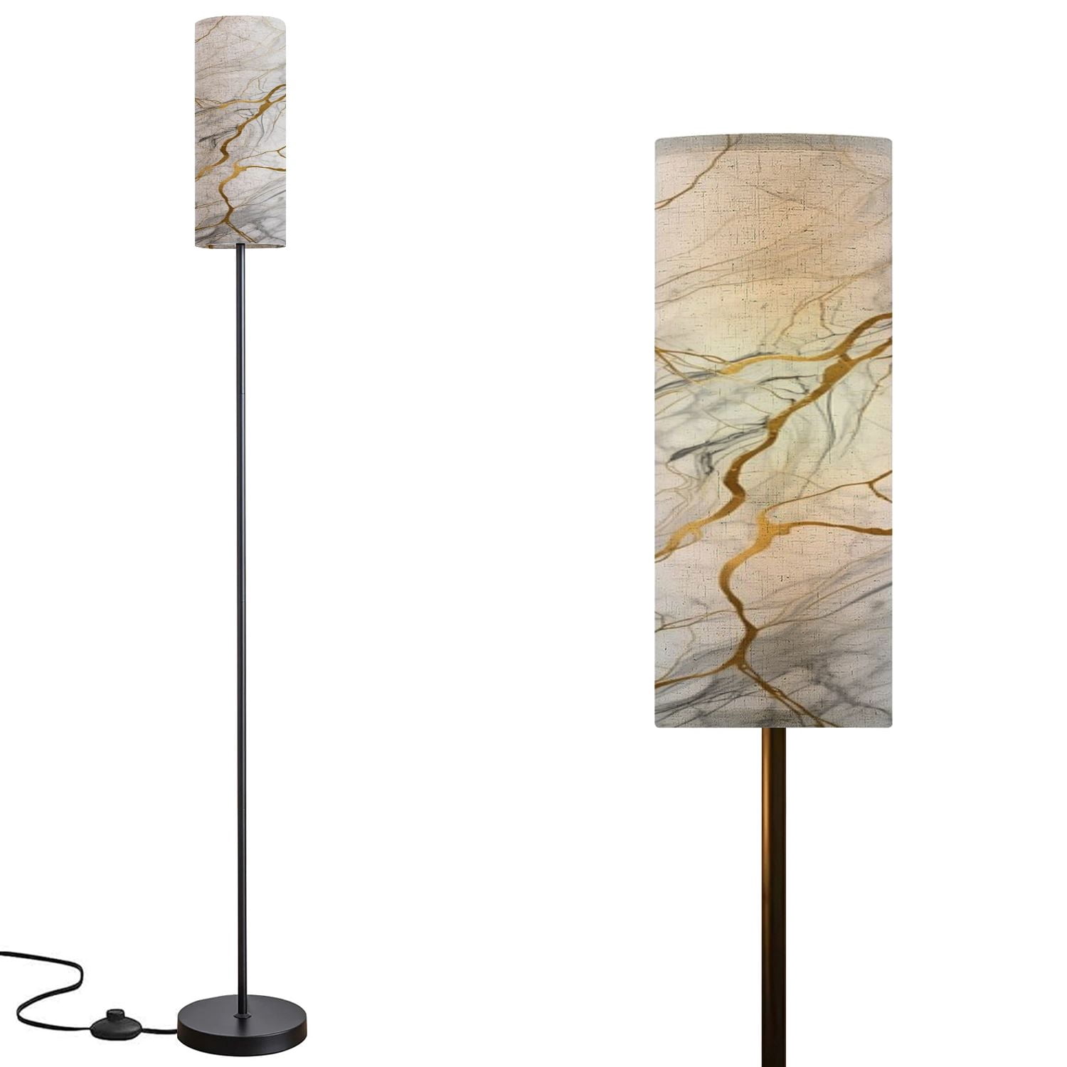 Modern Standing Lamps White Marble Texture Golden Dimmable Floor Lamp ...