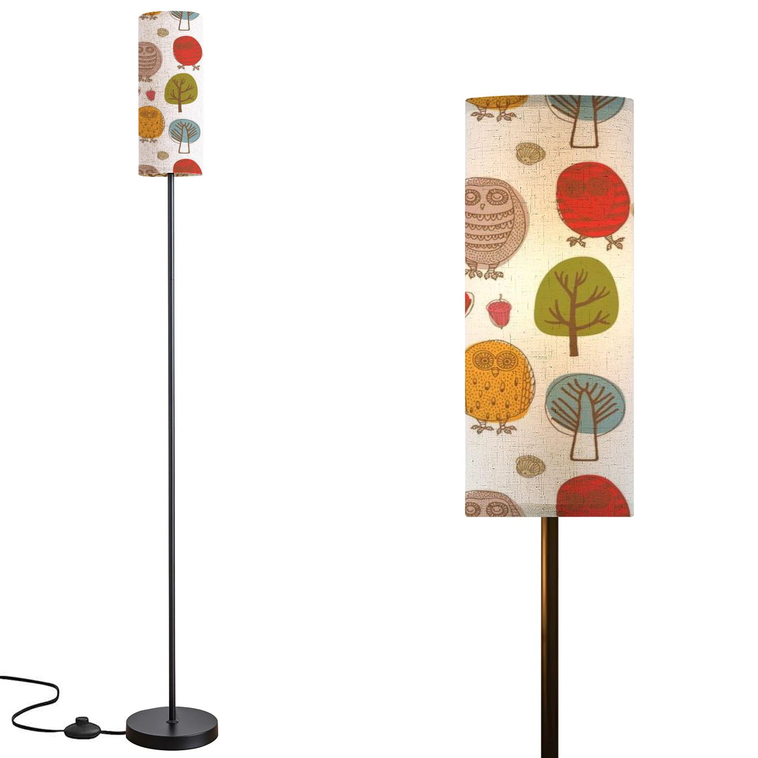 Modern Standing Lamps autumn trees owls seamless pattern Dimmable Floor ...