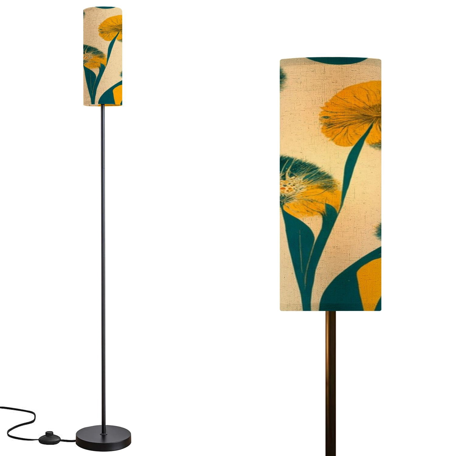 Modern Standing Lamps floral botanical pattern little yellow dandelions ...