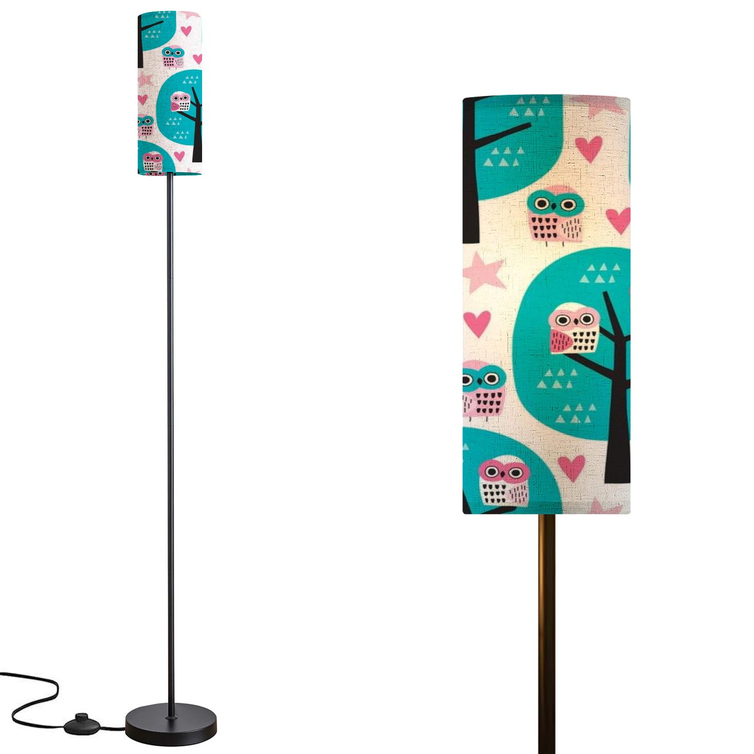 Modern Standing Lamps seamless owls tree pattern Dimmable Floor Lamp ...