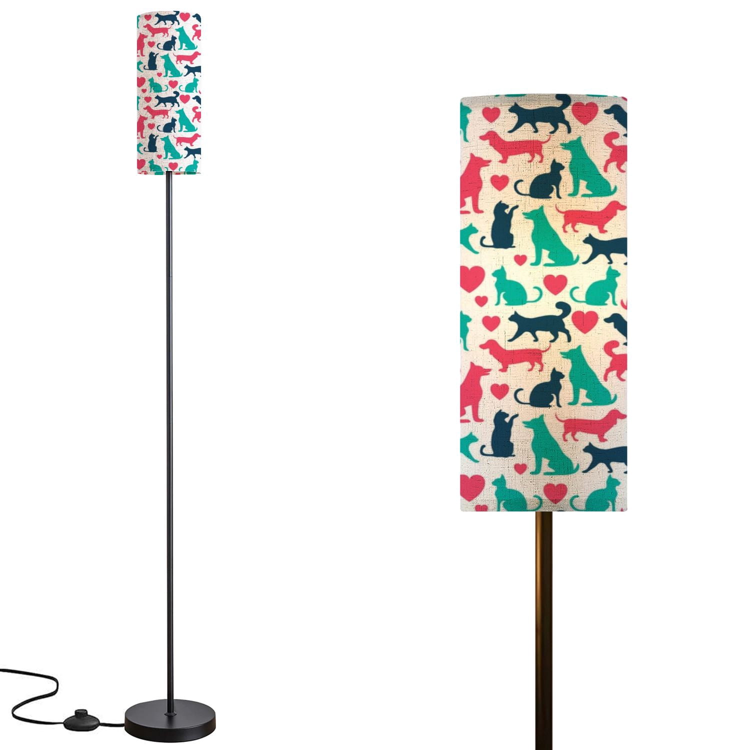 Modern Standing Lamps seamless pattern cats dogs Dimmable Floor Lamp ...