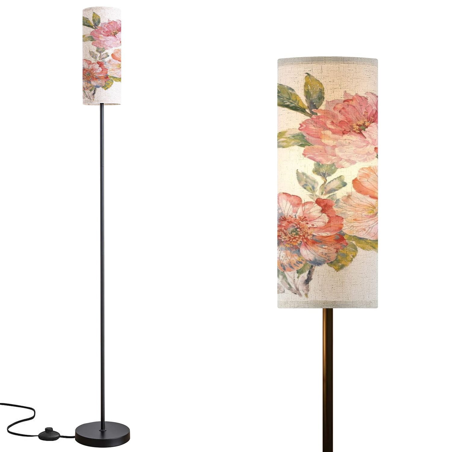 Modern Standing Lamps watercolor flowers green leaves flowers have soft Dimmable Floor Lamp ...