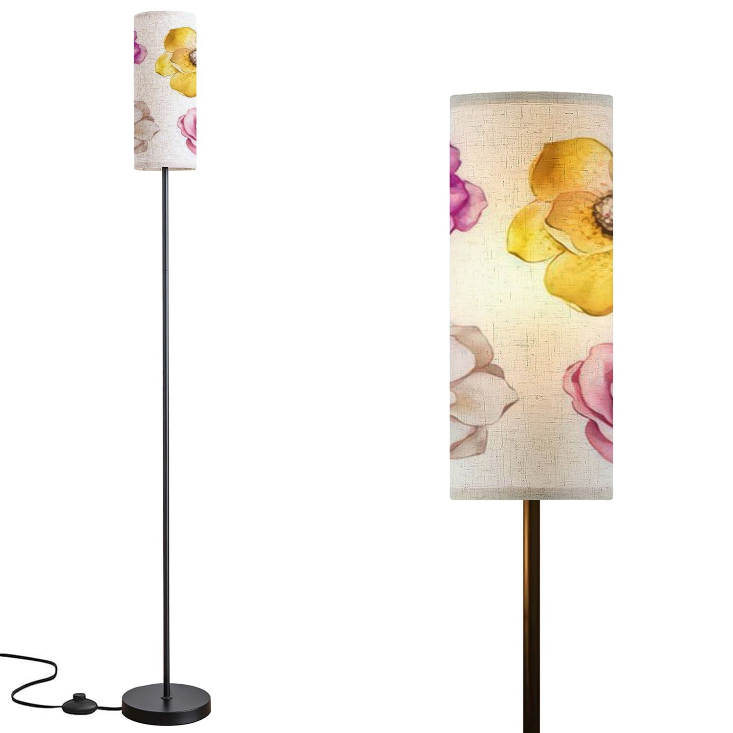 Modern Standing Lamps watercolor magnolia rose assorted flower Dimmable ...