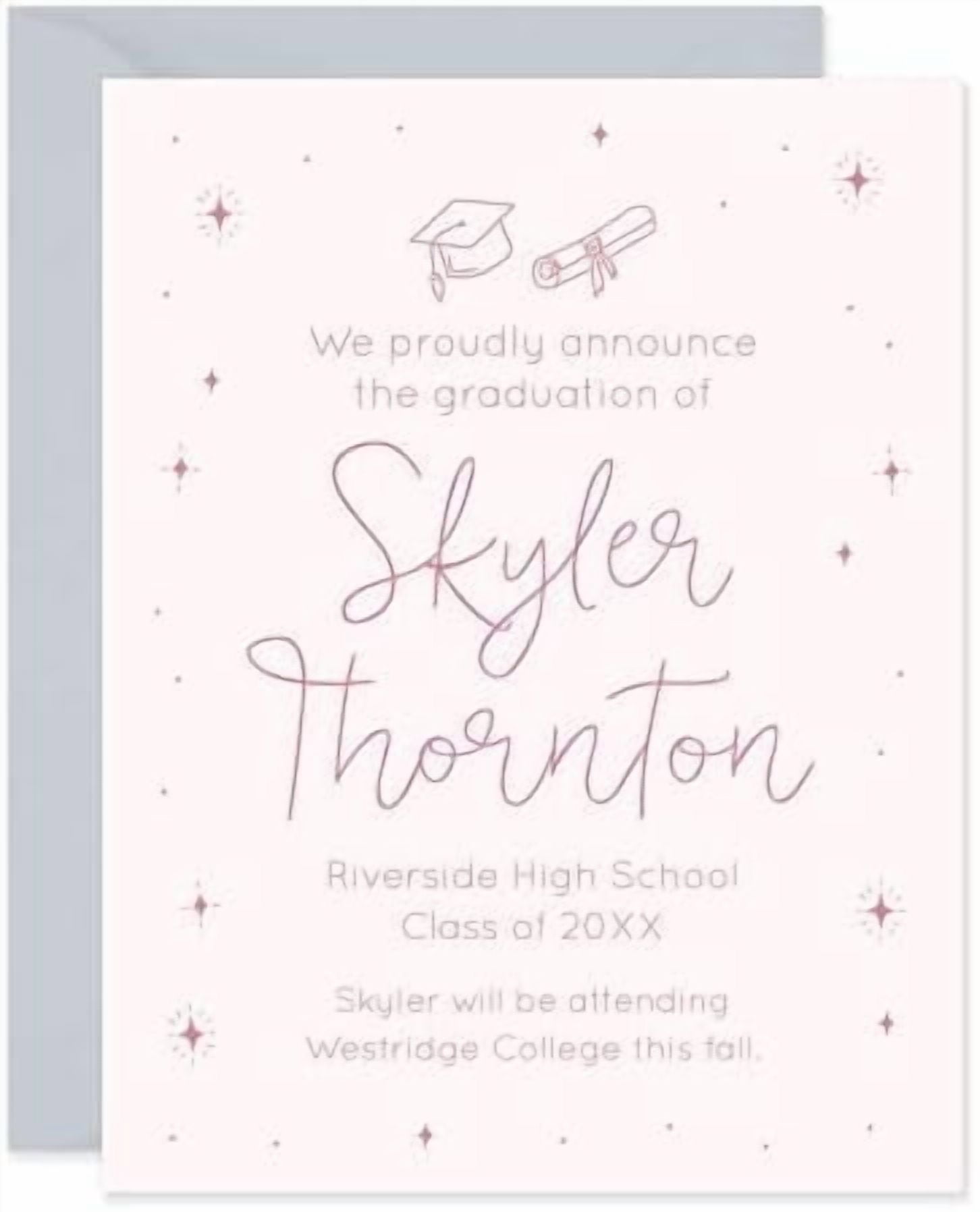 Modern Stars Hand-drawn Graduation Announcements, 4.25x5.5 Personalized ...
