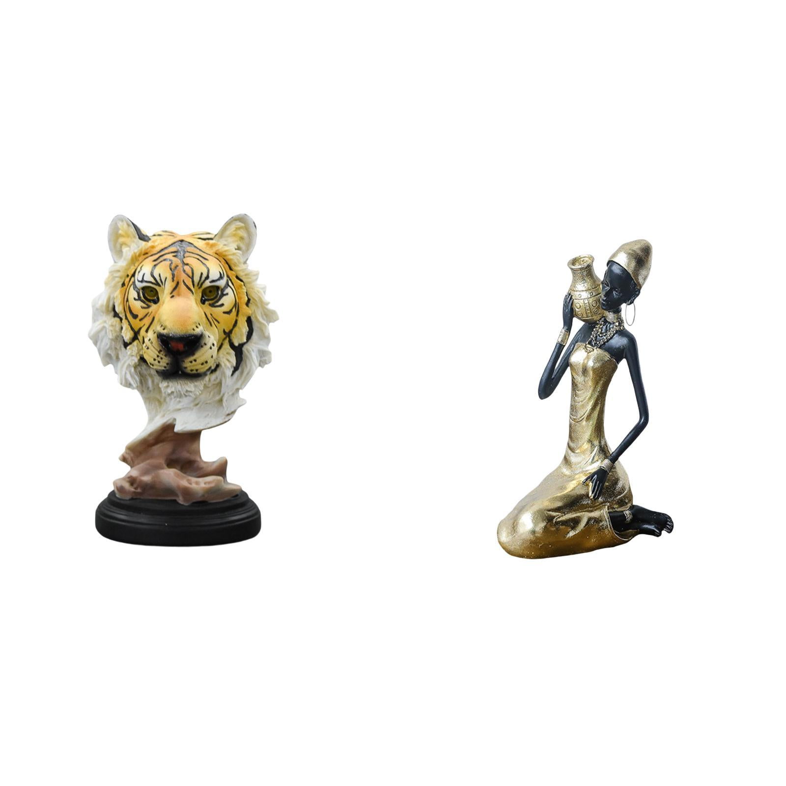 Modern Statue Tiger Head Sculpture African Tribal Lady Ornament Resin ...