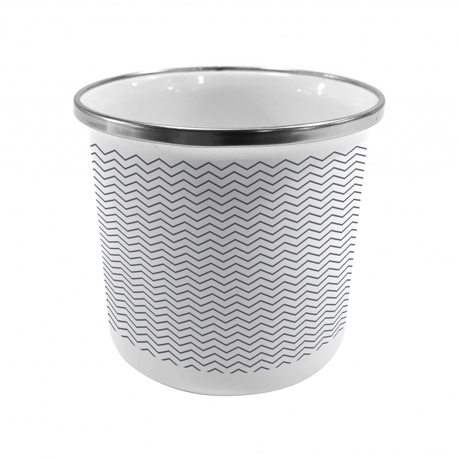 Modern Steel Camping Mug, Zig Zag Chevron Lines Angled Stripes Wave ...