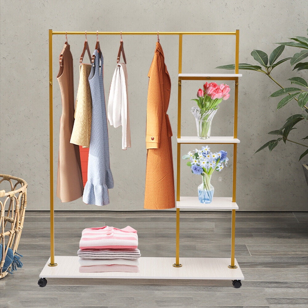 Modern Steel Dress Display Rack 4 Tiers Display And Storage Rack Golden ...