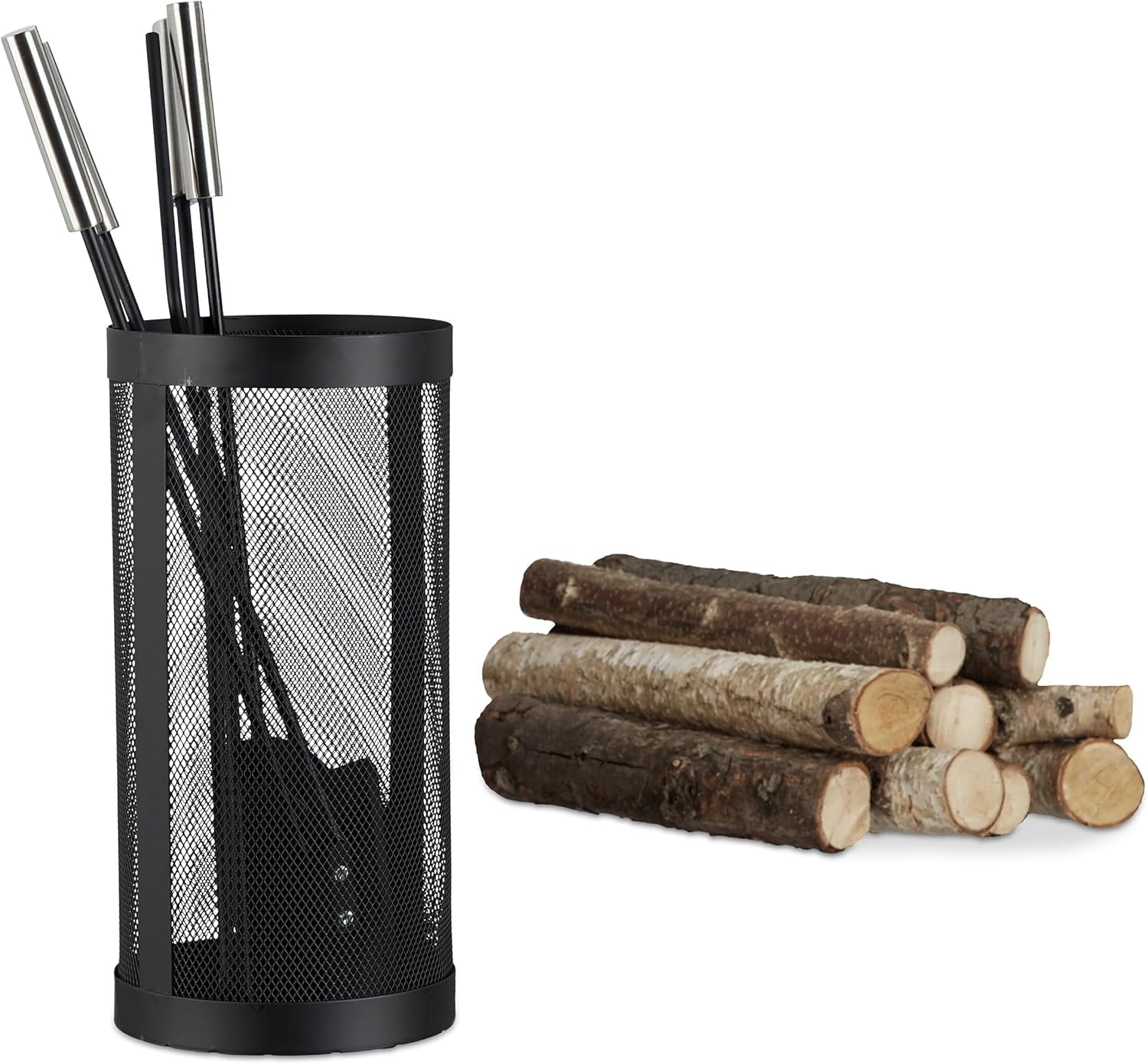 Modern Steel Fire Irons. 5-Piece Fireplace Companion Set with Shovel ...