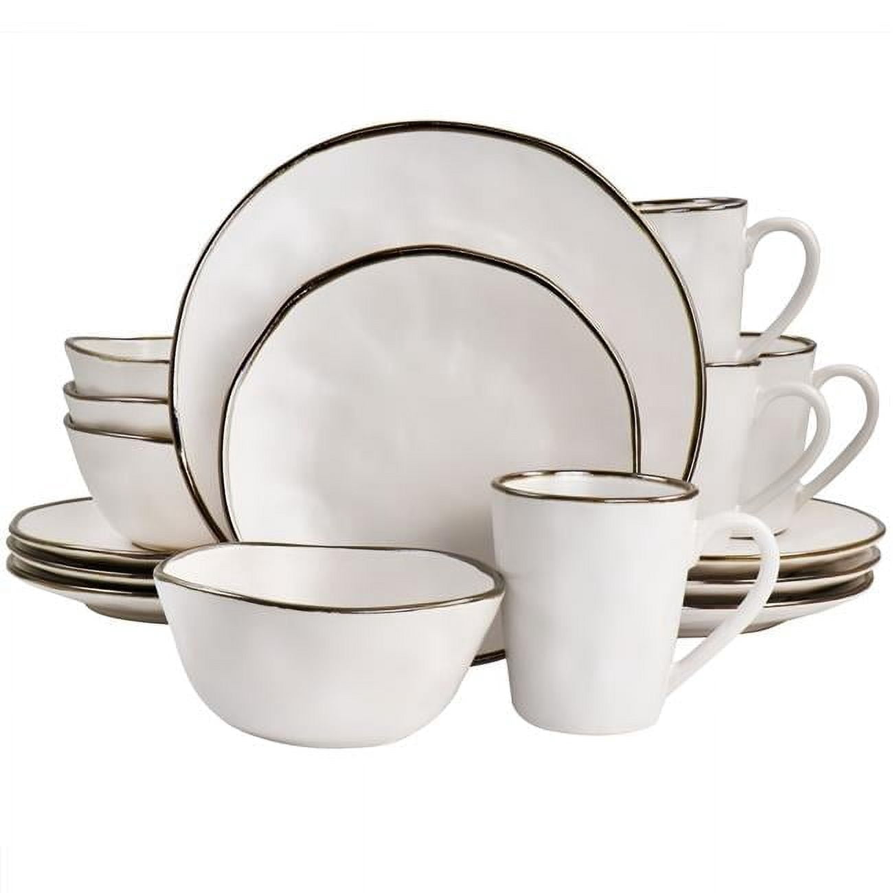 Modern Stoneware Dinnerware Set with Gold Rim, Matte White - 16 Piece ...