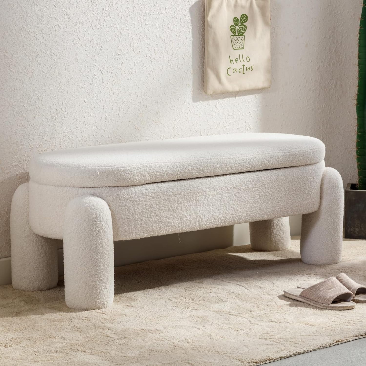 Modern Storage Bench, 44.7 Inch Upholstered Ottoman Bench Sherpa Fabric ...