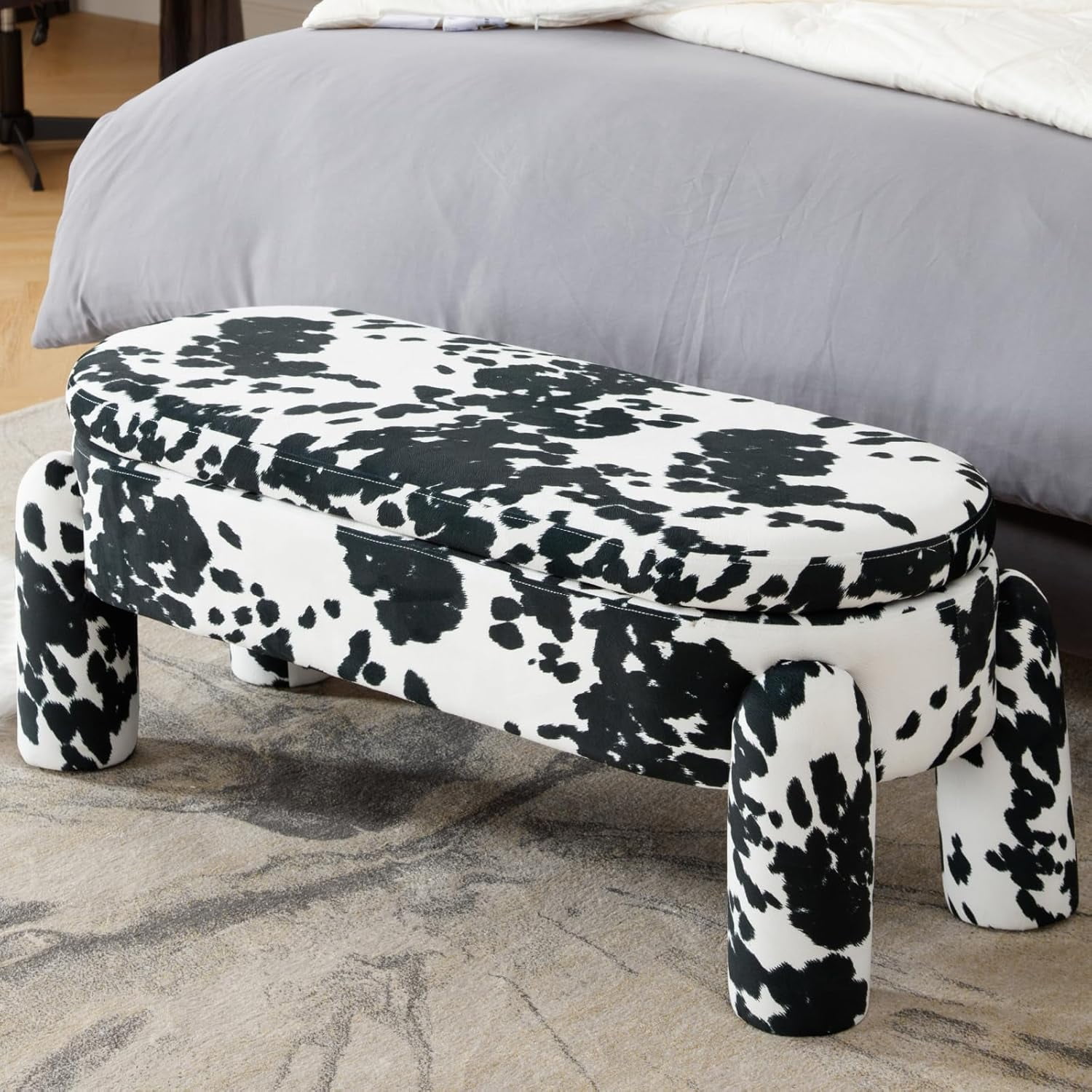 Modern Storage Bench, 44.7 Inch Upholstered Ottoman Bench Velvet Fabric ...