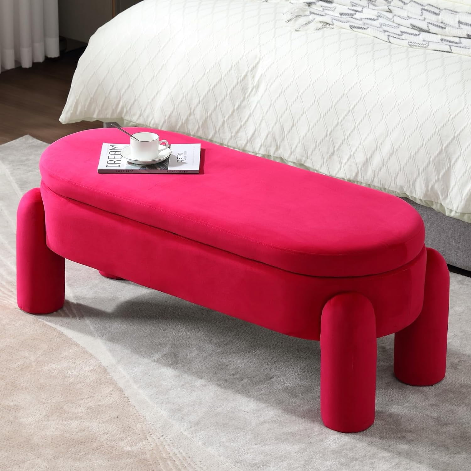 Modern Storage Bench, 44.7 Inch Upholstered Ottoman Bench Velvet Fabric ...