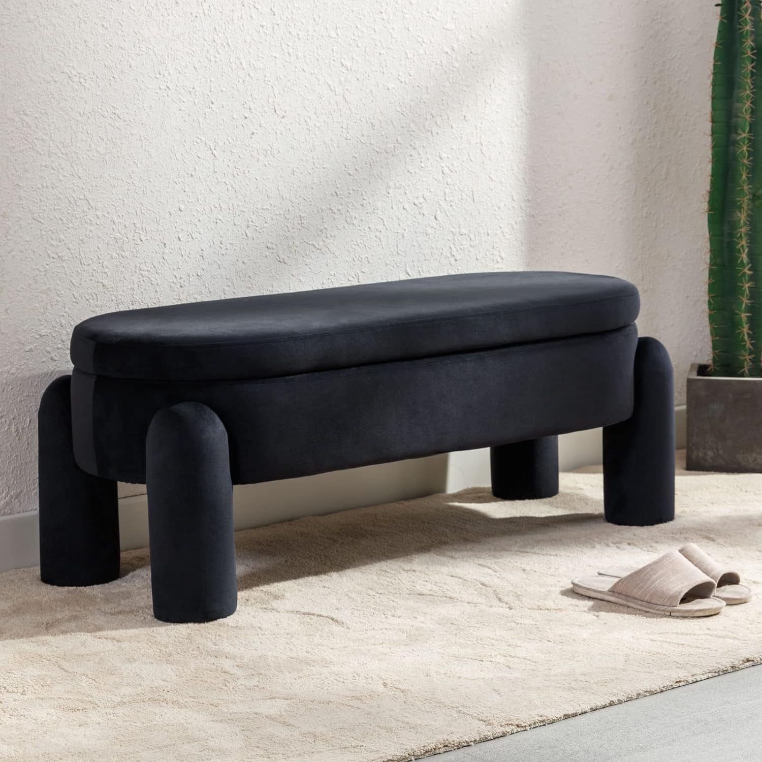 Modern Storage Bench, 44.7 Inch Upholstered Ottoman Bench Velvet Fabric ...