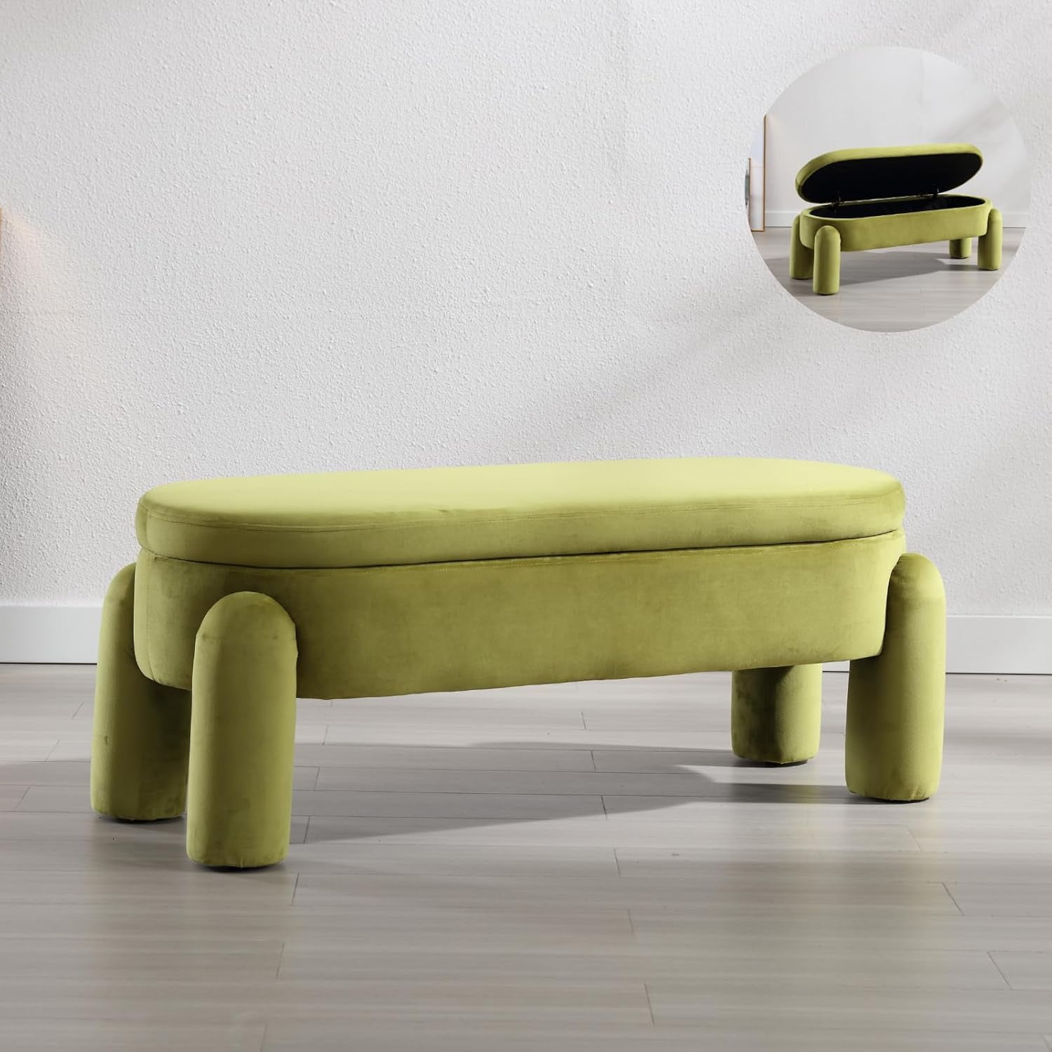 Modern Storage Bench, 44.75 Inches Upholstered Velvet Storage Ottoman ...