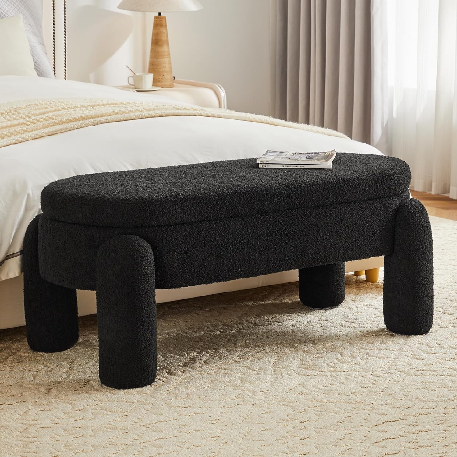 Modern Storage Bench 45 Inch Ottoman Bench, Upholstered Bedroom Benches ...