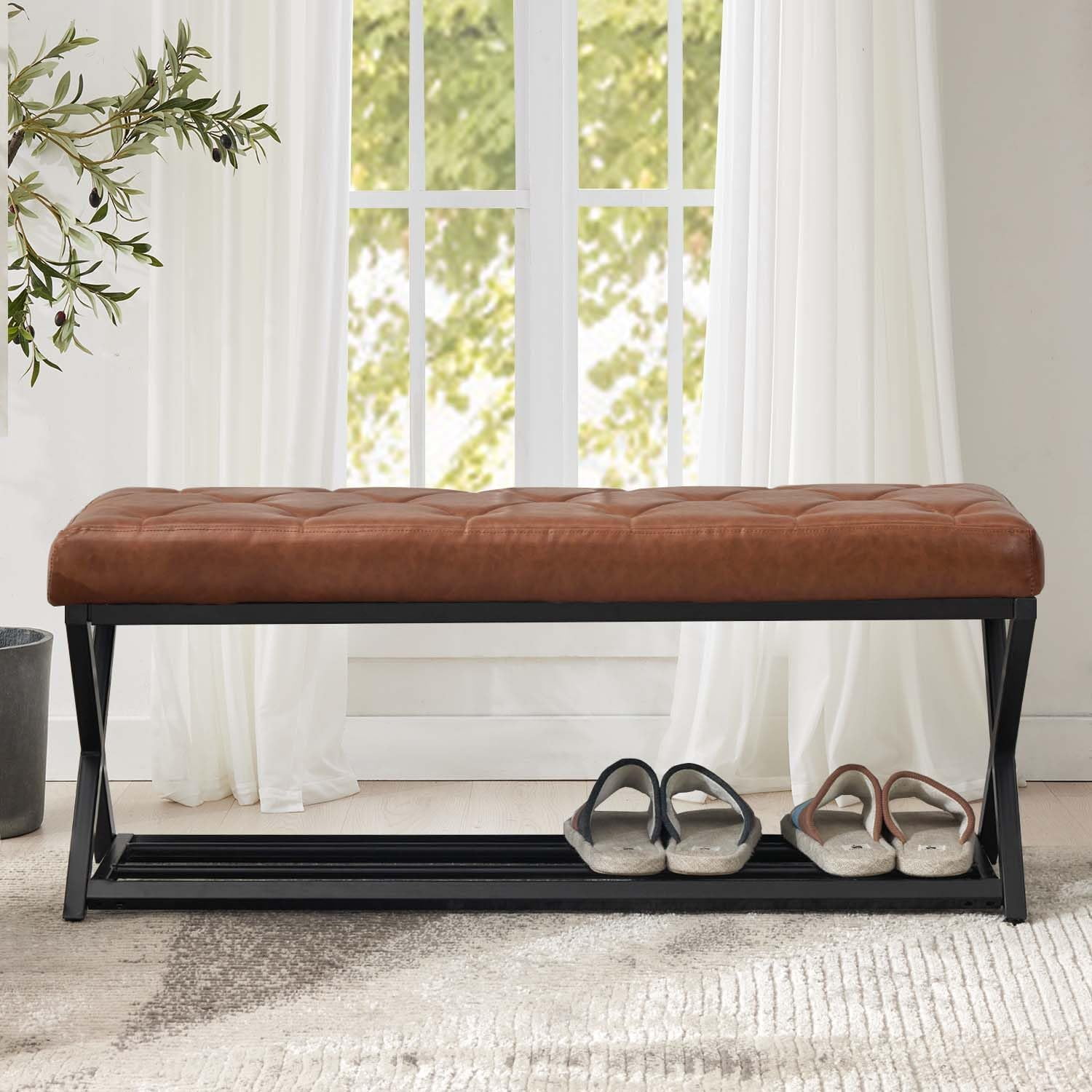 Modern Storage Bench with Shelf & Shoe Storage | Entryway, Bedroom Foot ...