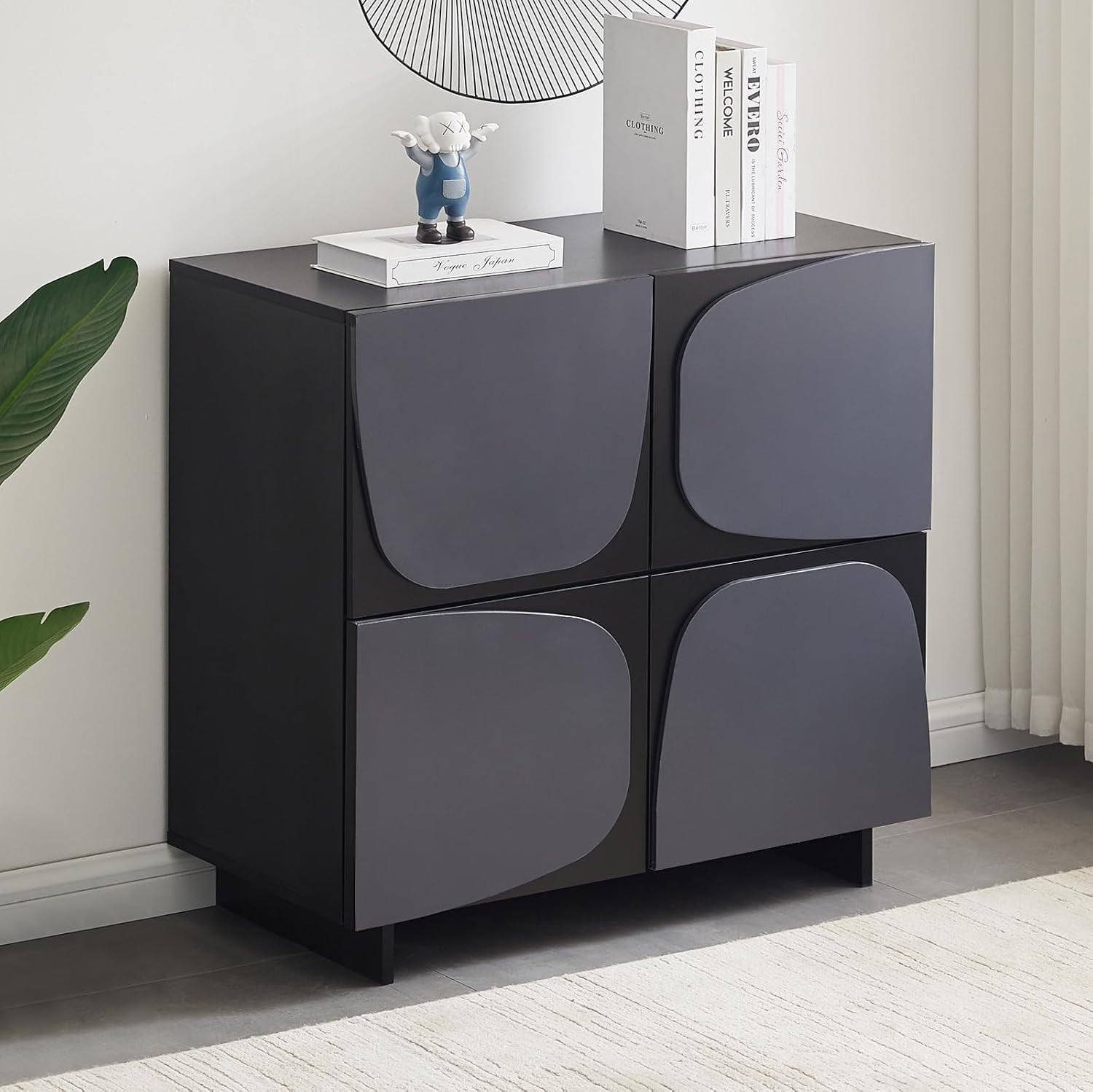 Modern Storage Cabinet with 4 Doors, Unique Design Accent Console ...