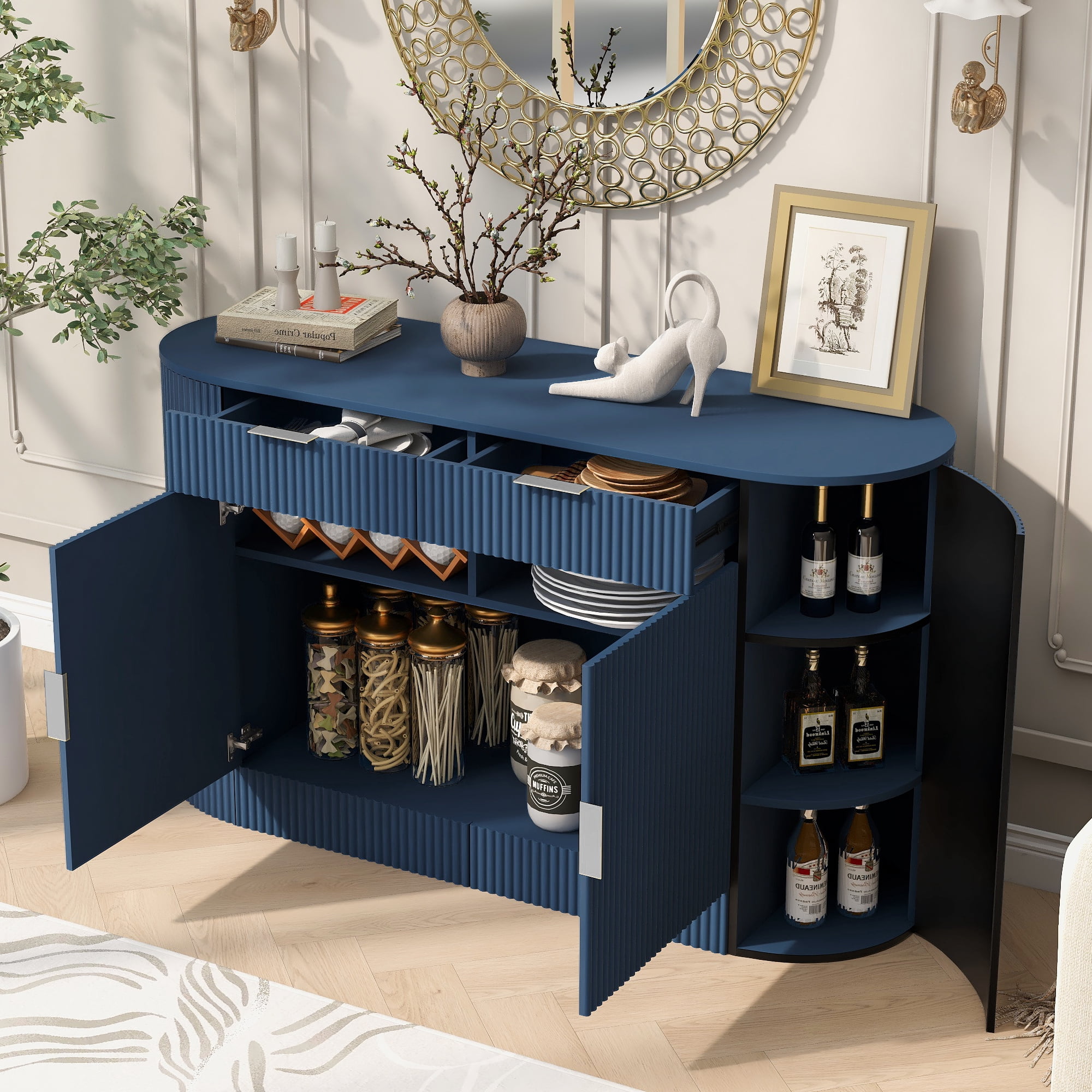 Modern Storage Cabinet, 55.1" Sideboard with 2 Doors & 2 Drawers ...
