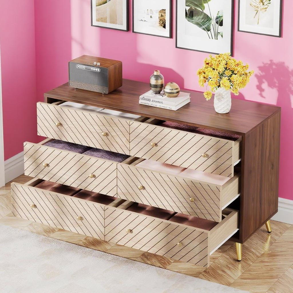 Modern Storage Cabinet with 6 Spacious Drawers - Wood-Metal Combo ...