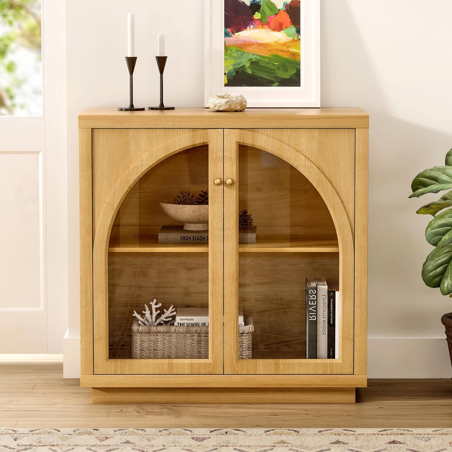 Modern Storage Cabinet, Arched Cabinet with Adjustable Shelves, Sideboard Buffet Accent Display ...
