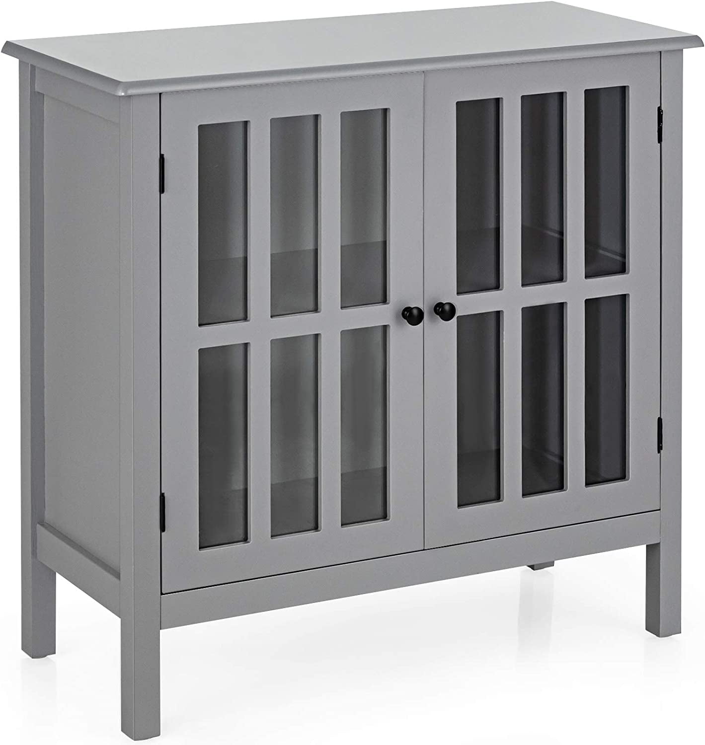 Modern Storage Cabinet, Free Standing Console Table w/2 Glass Doors ...