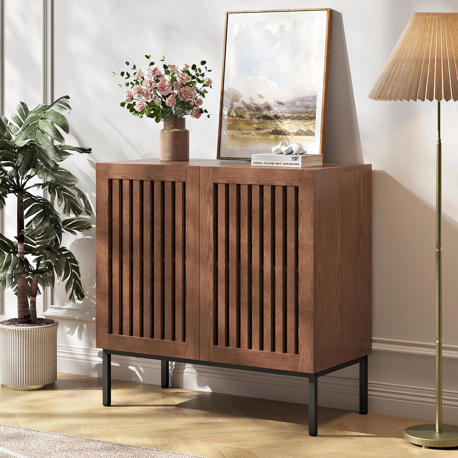 Modern Storage Cabinet with Slatted Doors,Sideboard Buffet Cabinet with ...