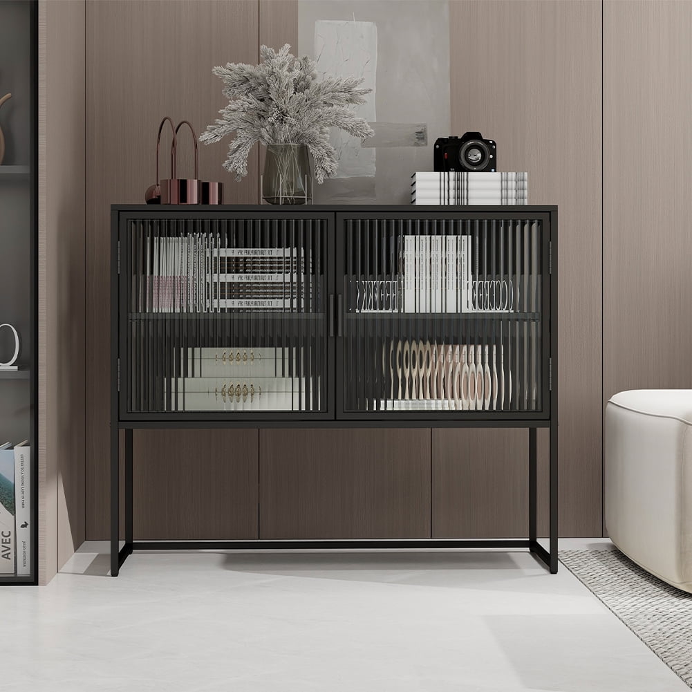 Modern Storage Cabinet With Glass Doors,Retro Fluted Glass Buffet ...
