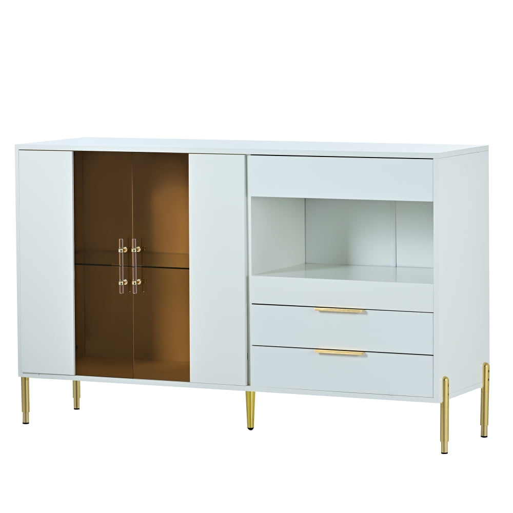 Modern Storage Cabinets with 2 Drawers and Adjustable Shelves, Buffet ...