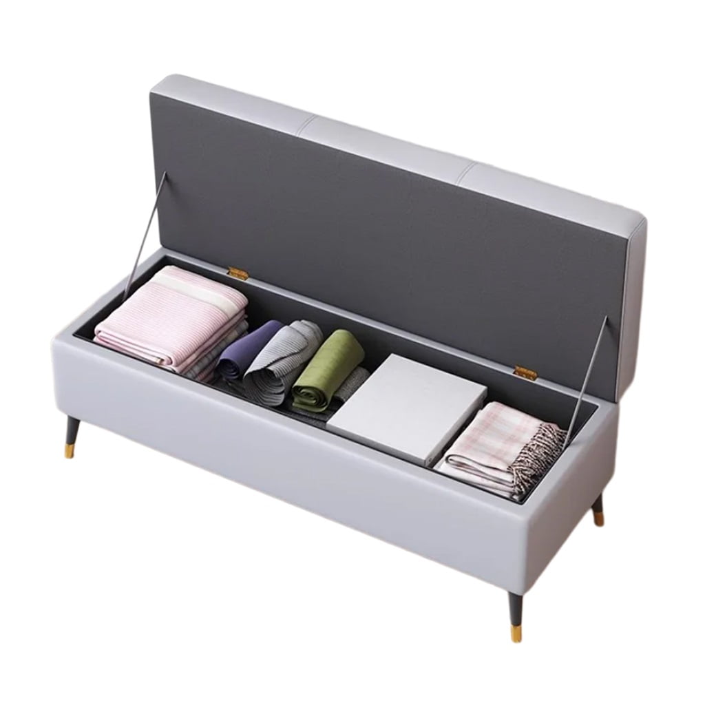 Modern Storage Ottoman Bench Faux Leather Upholstered Footstool with ...