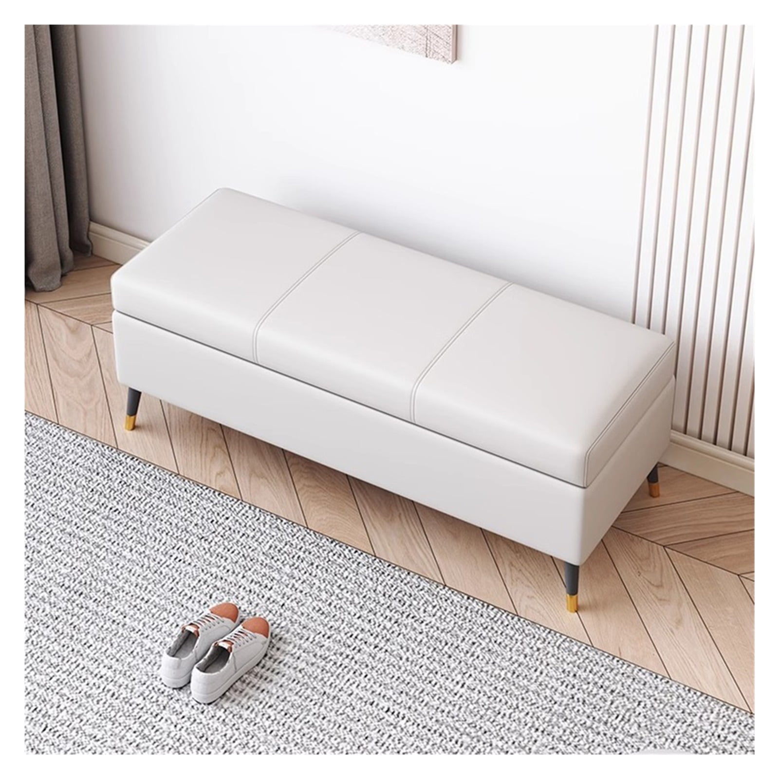 Modern Storage Ottoman Bench Faux Leather Upholstered Footstool with ...