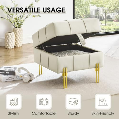 Modern Storage Ottoman, Square Ottoman with Tufted Design, PU Leather ...