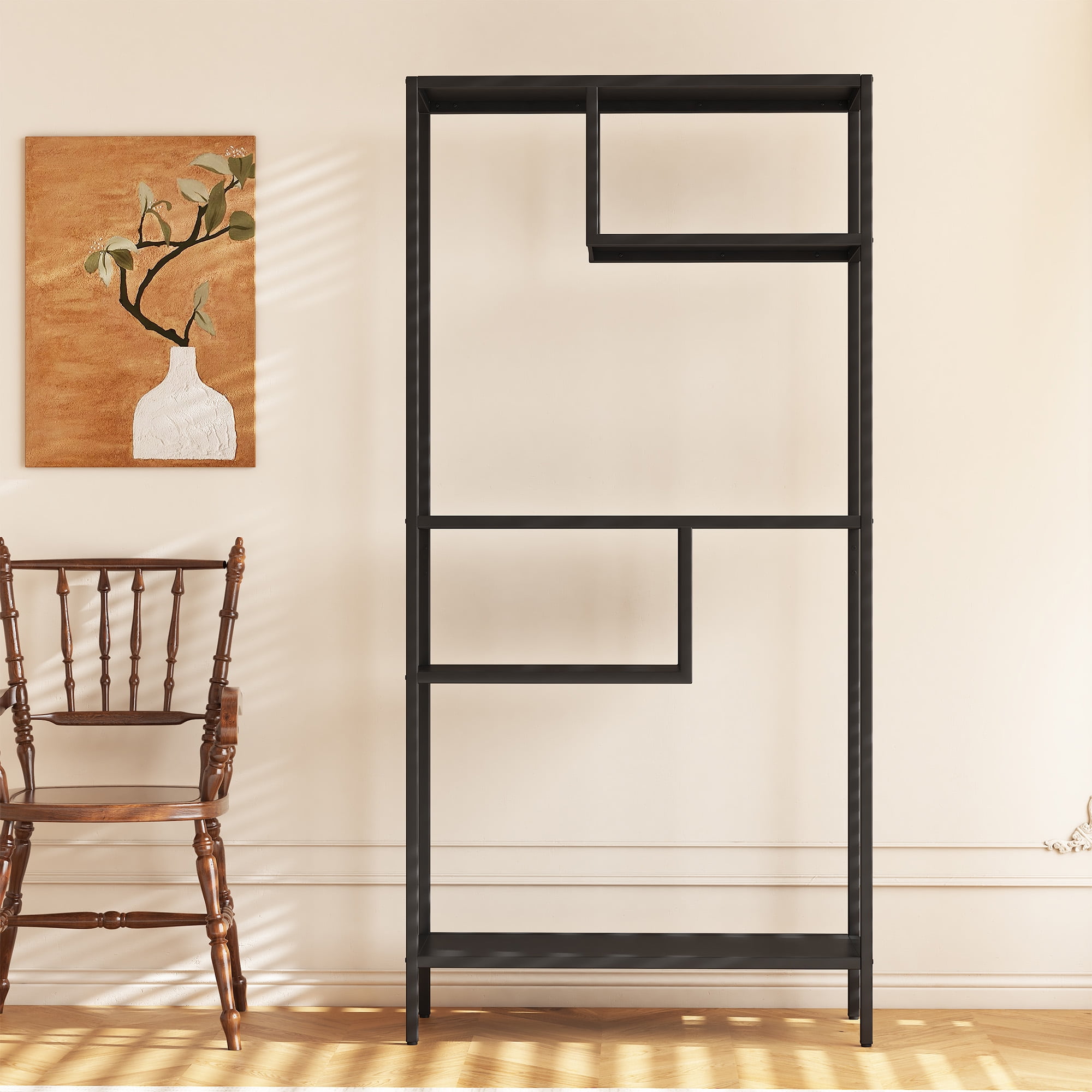 Modern Storage Shelf with 4 Compartments & Metal Legs, Freestanding ...
