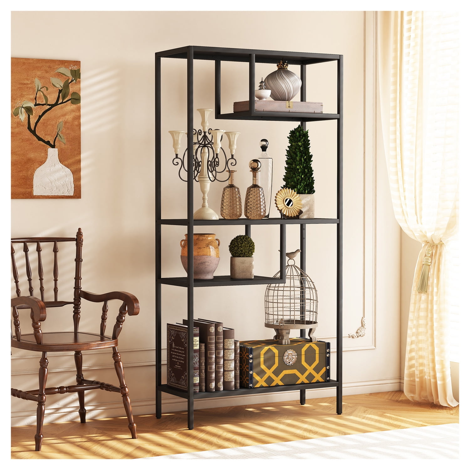 Modern Storage Shelf with 4 Compartments & Metal Legs, Freestanding ...