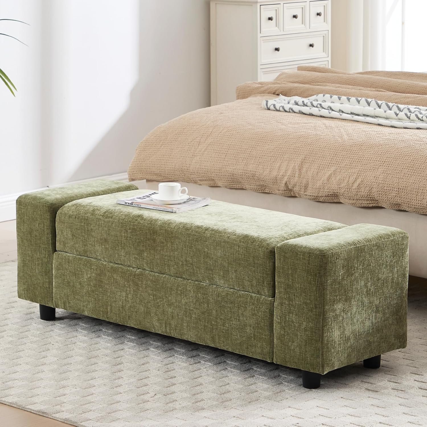 Modern Storange Bench Ottoman for Living Room, 55 Inch Oversized ...