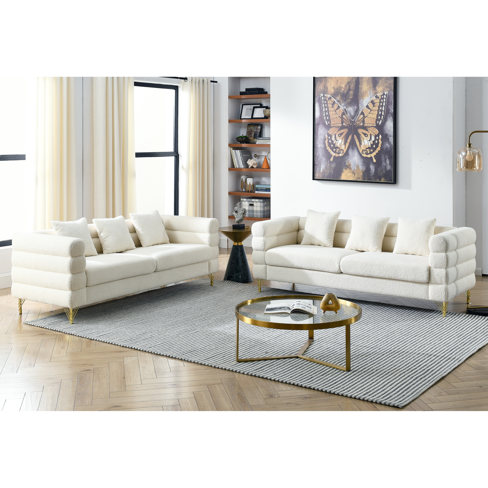 Modern Streamline 3-Seater + 3-Seater Sofa with 6 Lumbar Pillows and ...