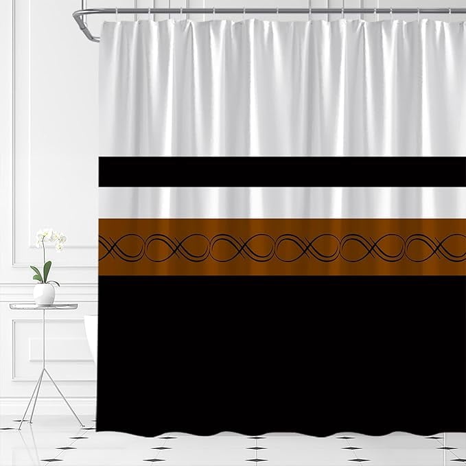 Modern Striped Shower Curtain Brown Black White Striped Minimalist ...