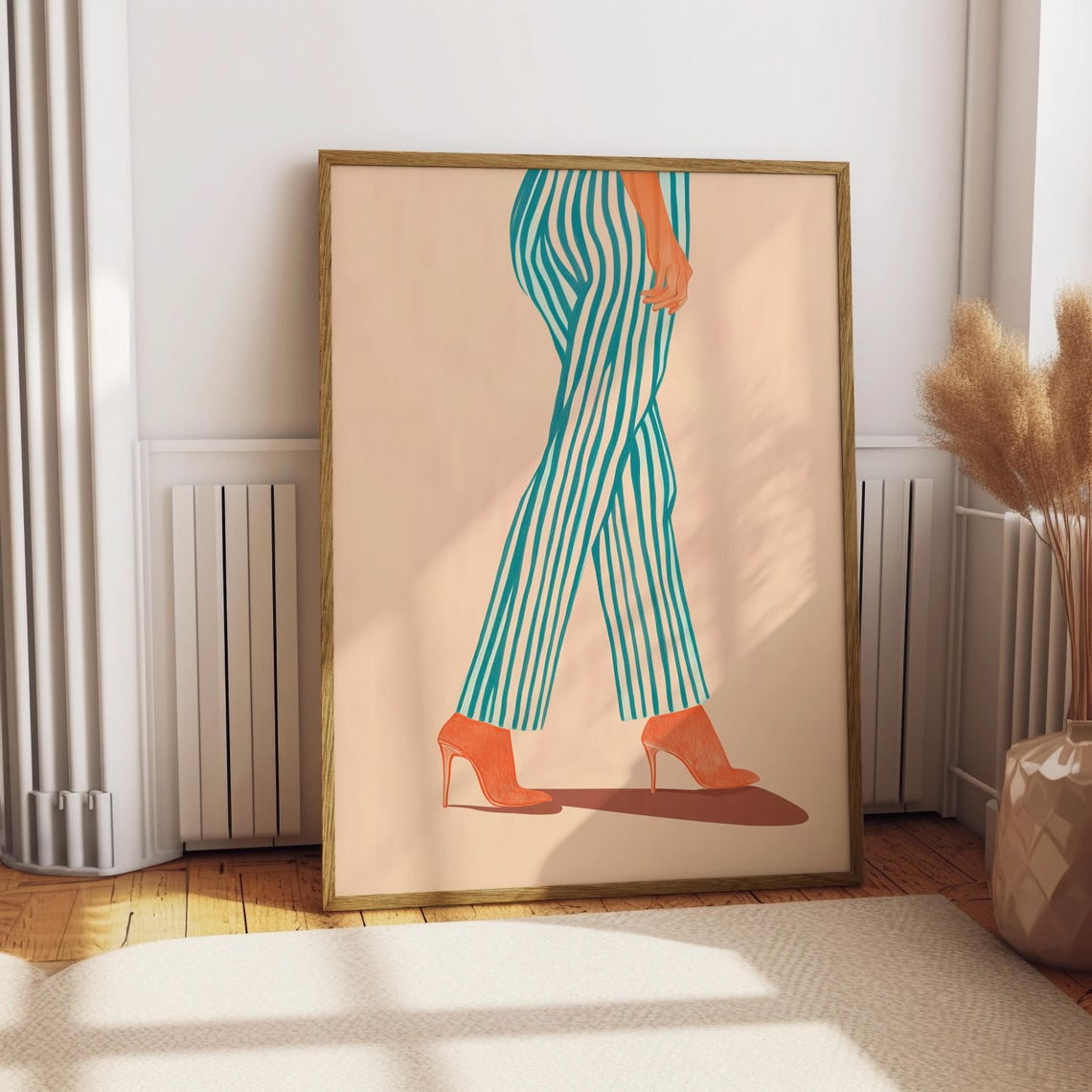 Modern Striped Trousers Wall Art, Bright Pastel Woman Poster, Colorful ...