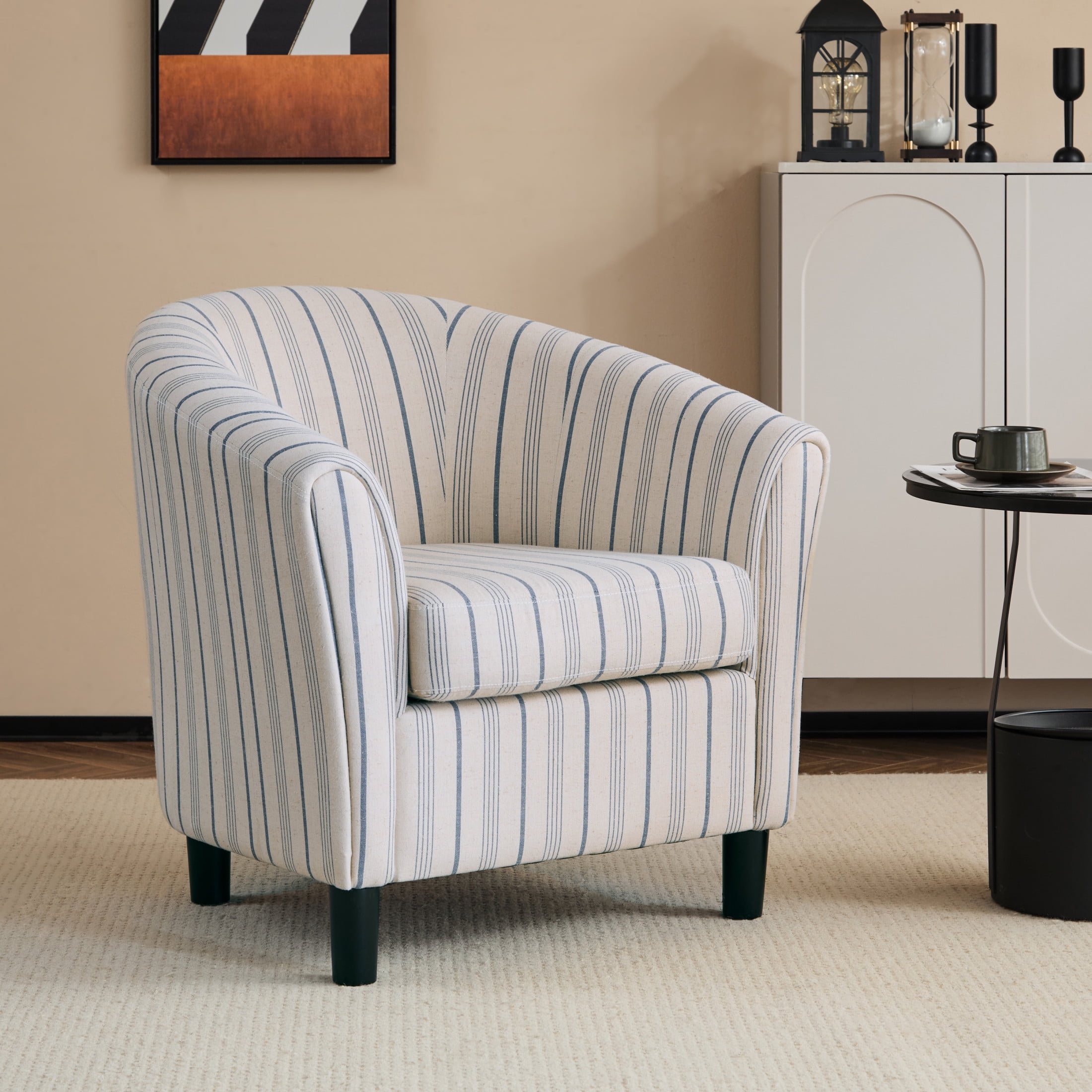Modern Striped Upholstered Tub Accent Club Chair with Channel Stitching ...
