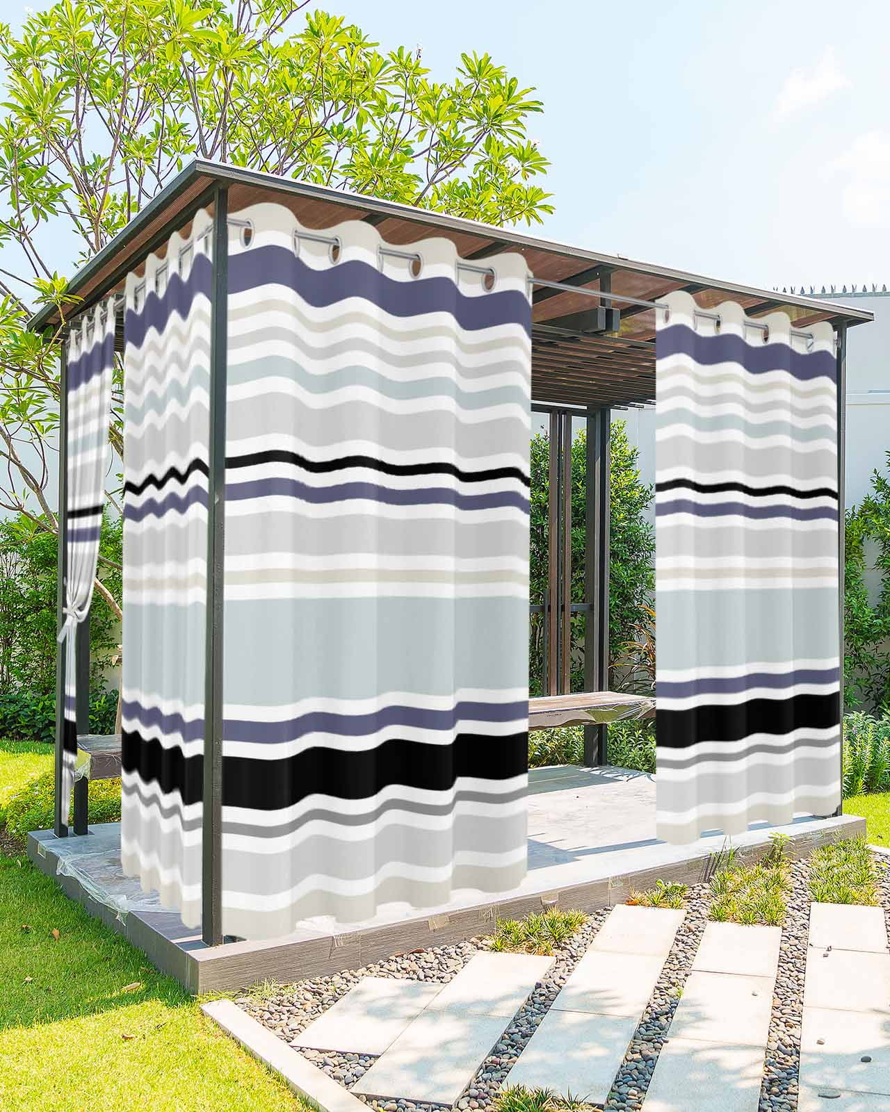 Modern Stripes Outdoor Curtains for Patio Waterproof,Multicolors ...