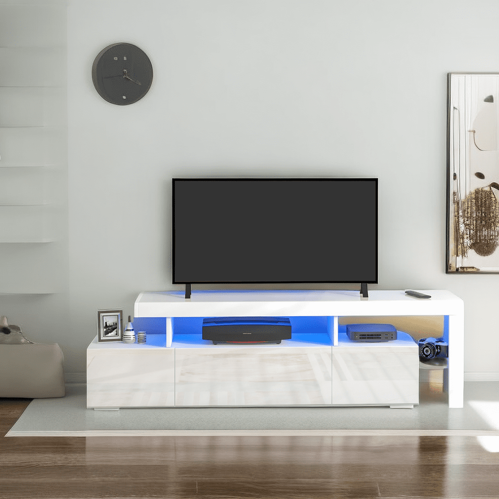 Modern Style 16-Colored LED Lights TV Cabinet， UV High Gloss Surface ...