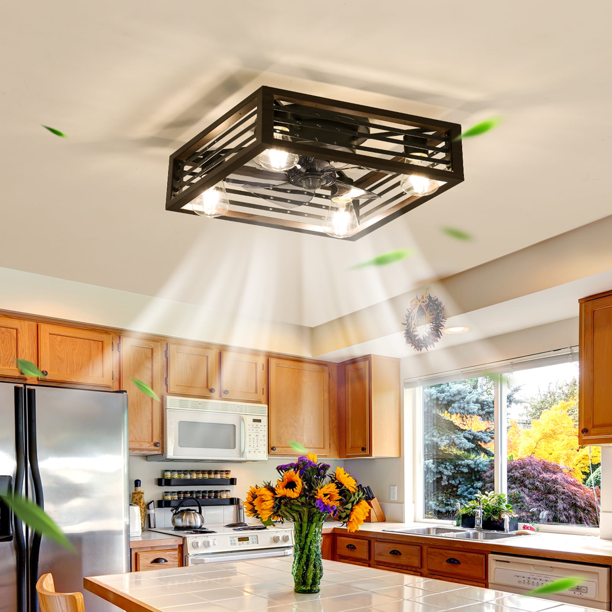 Modern Style 18-Inch Caged Ceiling Fan with Lights Remote Control ...