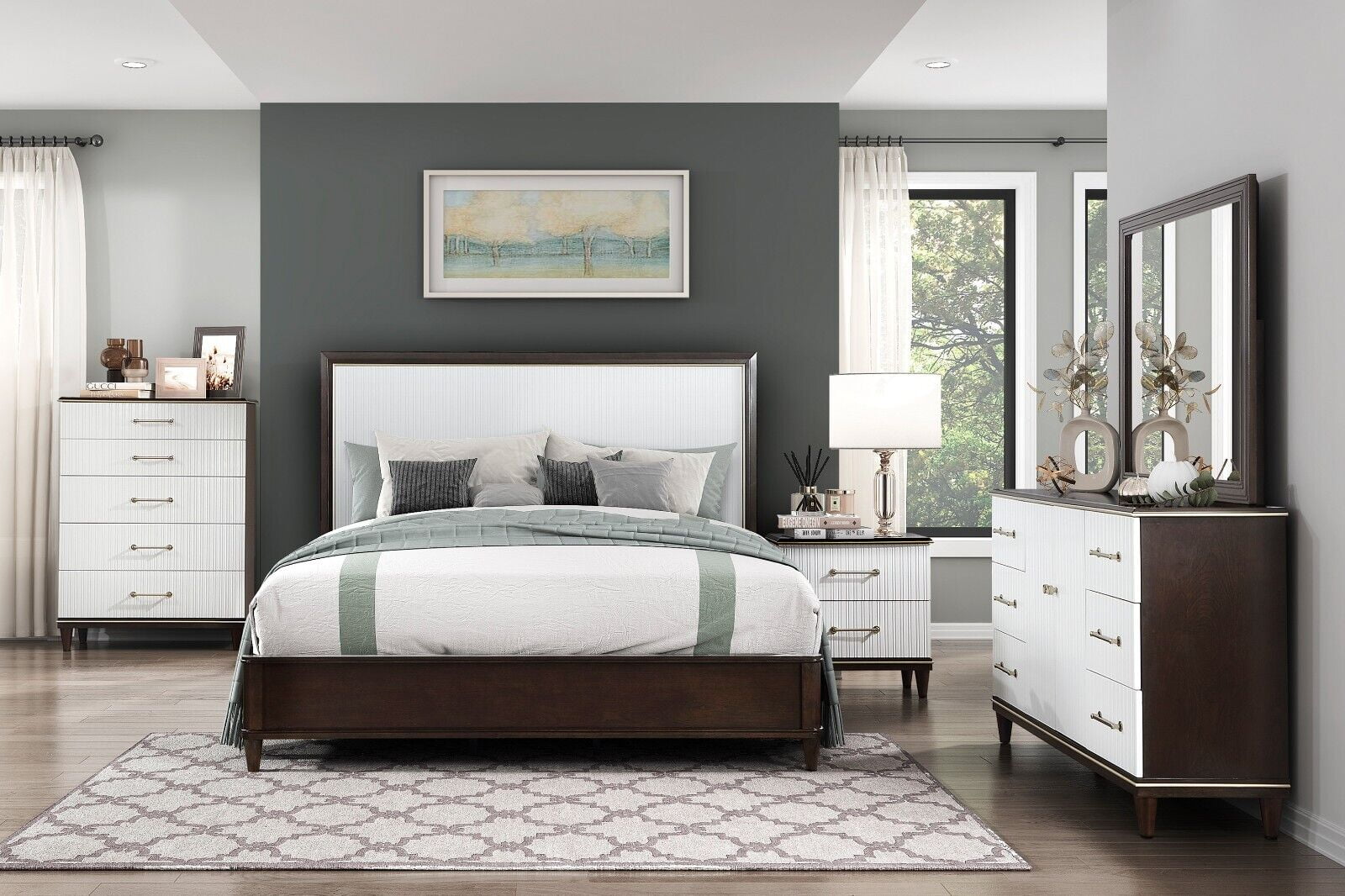 Modern Style 5pc Bedroom Queen Bed Dresser Mirror Nightstand Chest Set ...