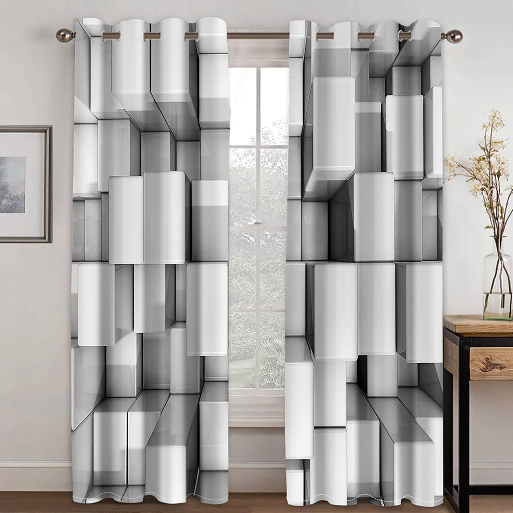 Modern Style Abstract Geometric Grid 3D Printed Curtains for Bedroom ...