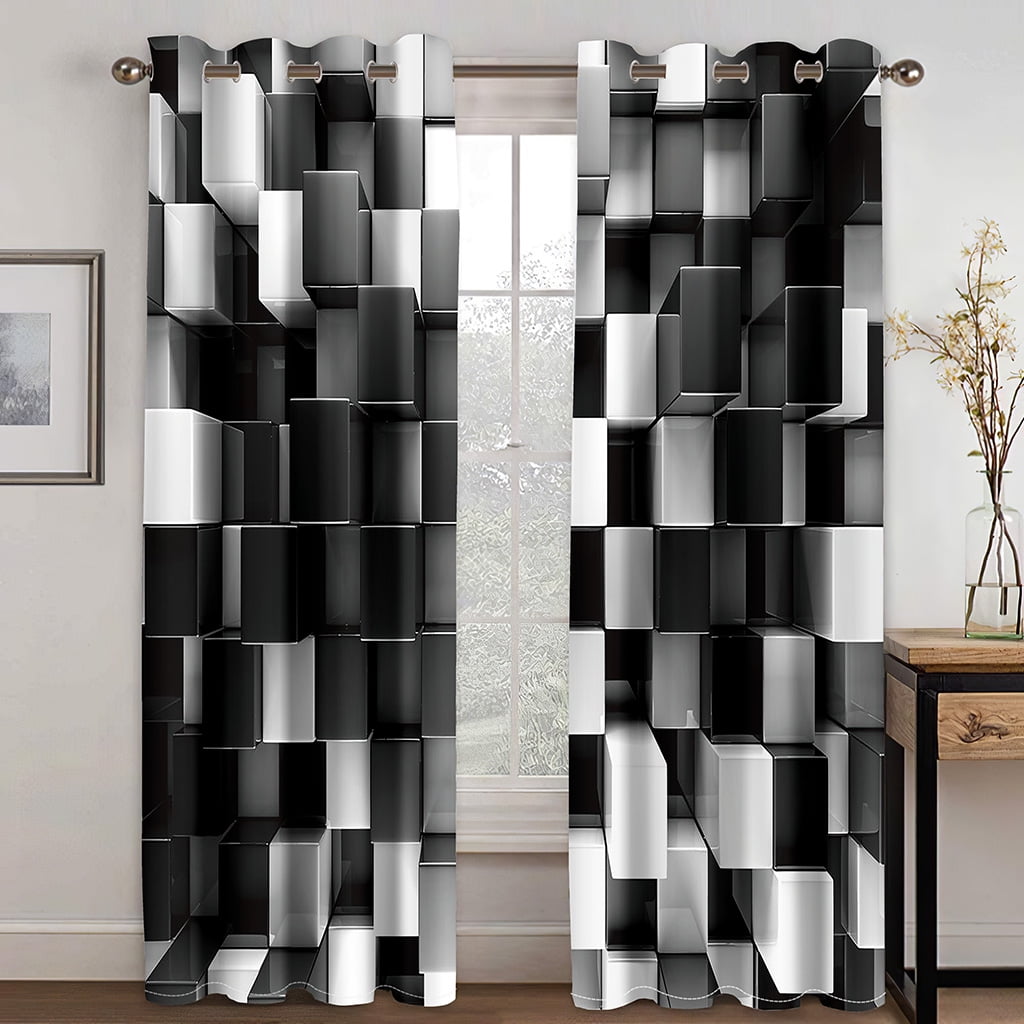 Modern Style Abstract Geometric Grid 3D Printed Curtains for Bedroom ...