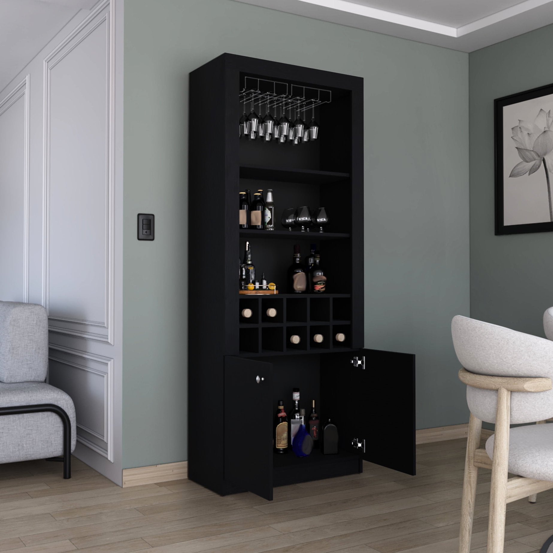 Modern Style Bar Cabinet with 10-Bottle Wine Rack / Useful in Primary ...