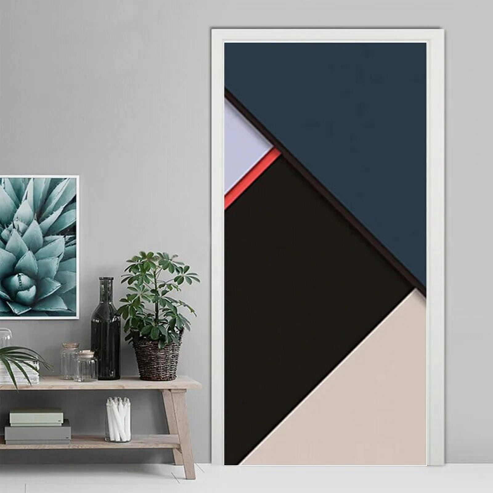 Modern Style Black Geometric 3D Door Wallpaper Sticker Adhesive PVC ...