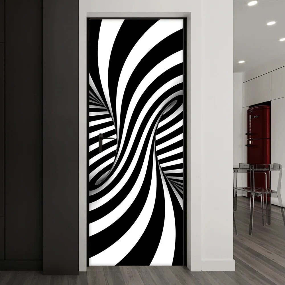 Modern Style Black Geometric 3D Door Wallpaper Sticker Adhesive PVC ...