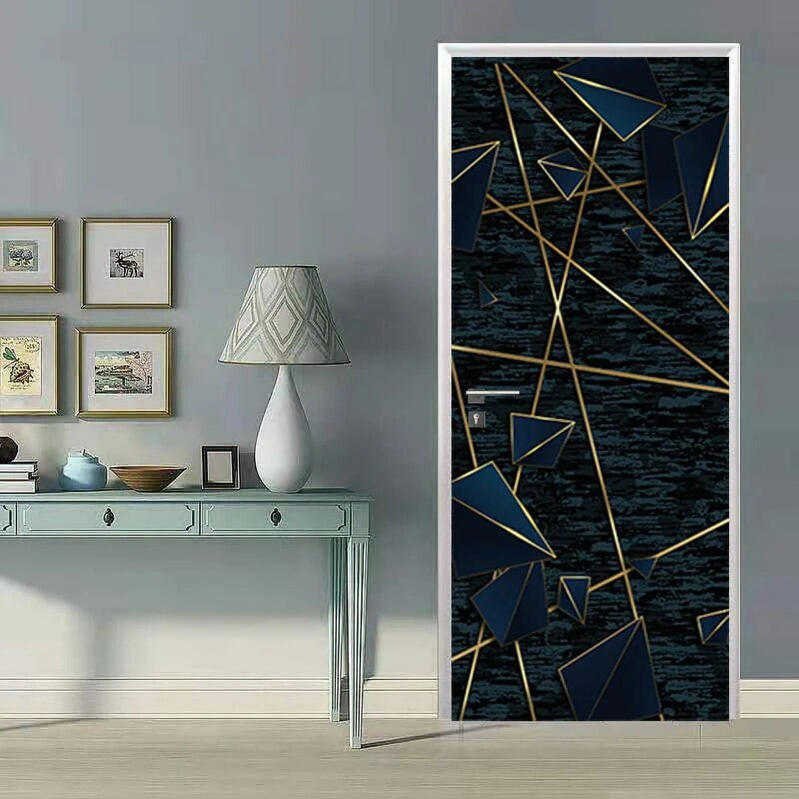 Modern Style Black Geometric 3D Door Wallpaper Sticker Adhesive PVC ...