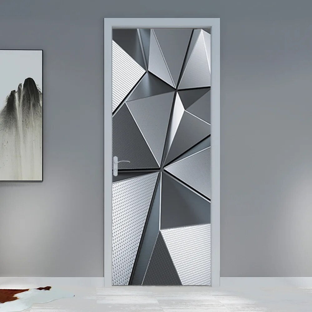 Modern Style Black Geometric 3D Door Wallpaper Sticker Adhesive PVC ...